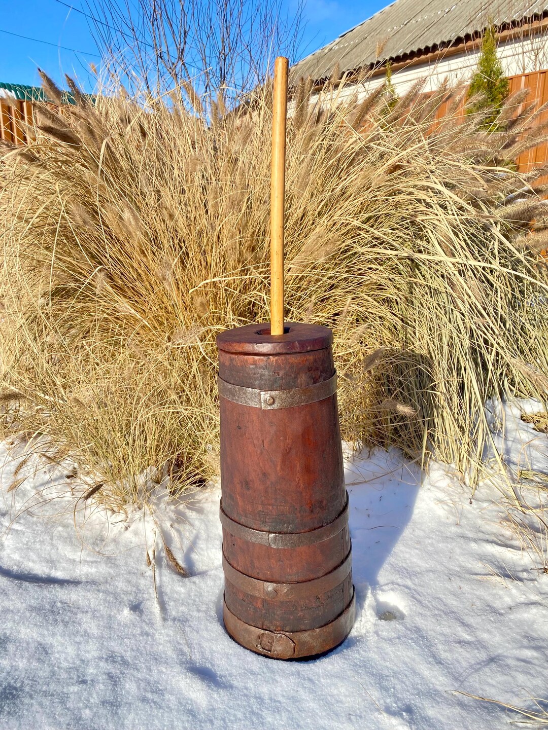 Wooden Butter Churn Farmhouse Garden Wooden Decor Rustic Style Antique ...