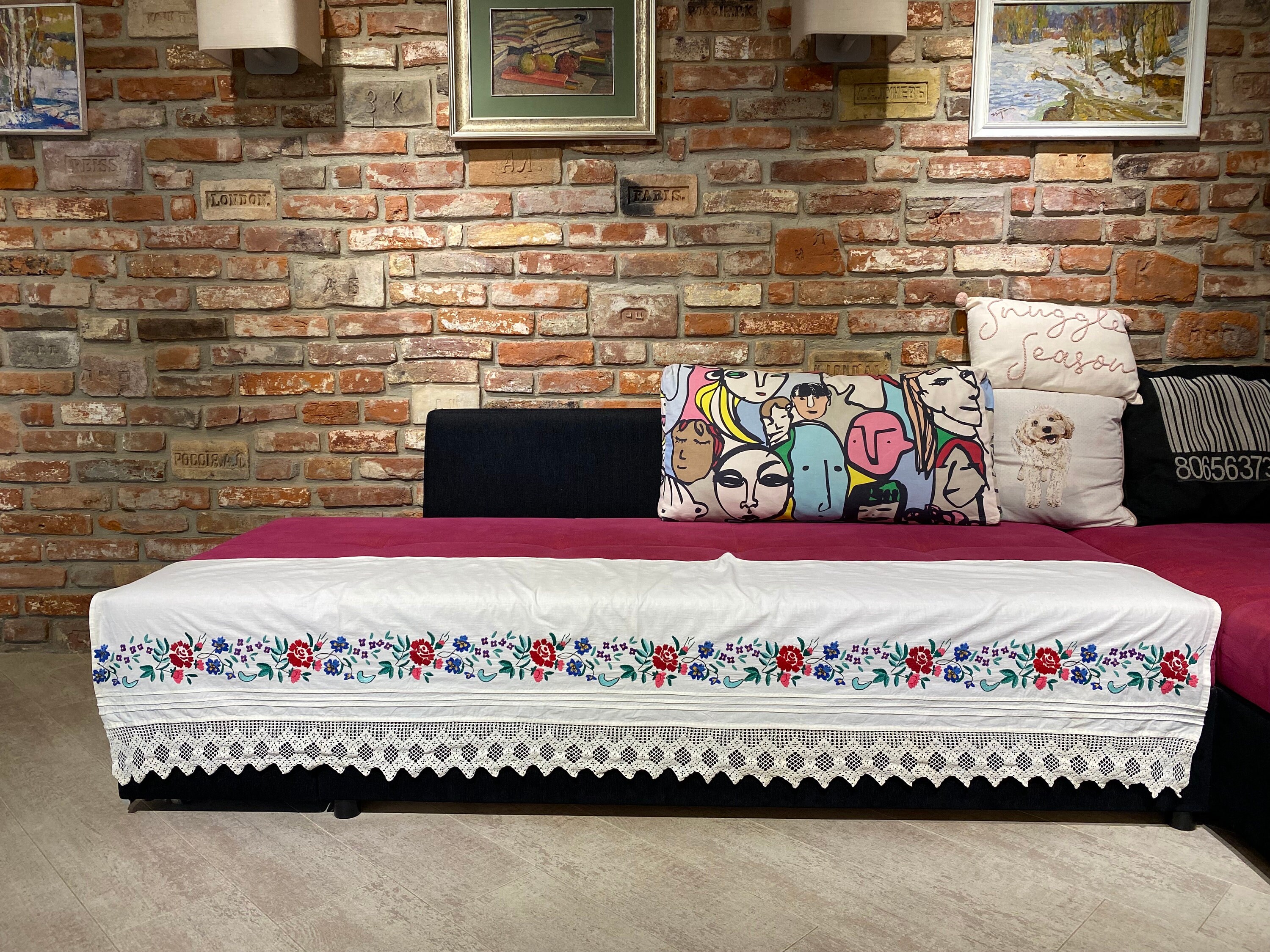 Hand Embroidered Ukrainian Bed Sheet Antique Embroidered Valance Linen ...