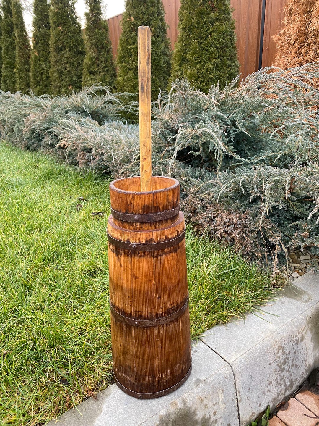 Wooden Butter Churn Farmhouse Garden Wooden Decor Rustic Style Antique ...