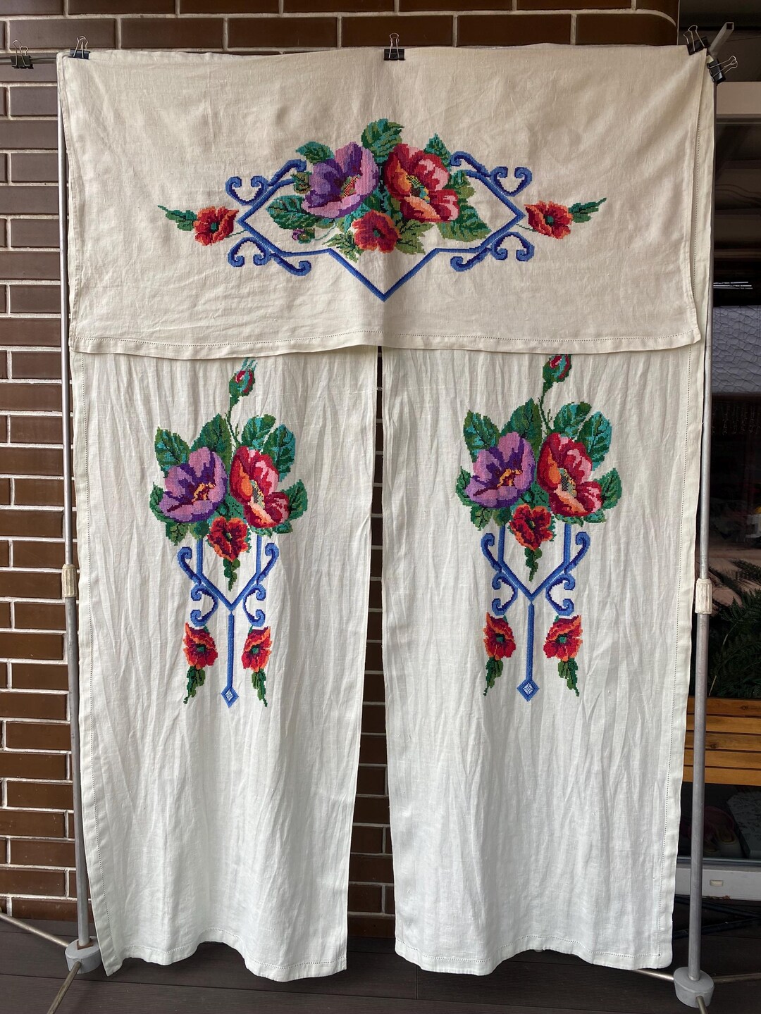 Vintage Ukrainian Linen Embroidered Curtains Vintage Drapes Country ...
