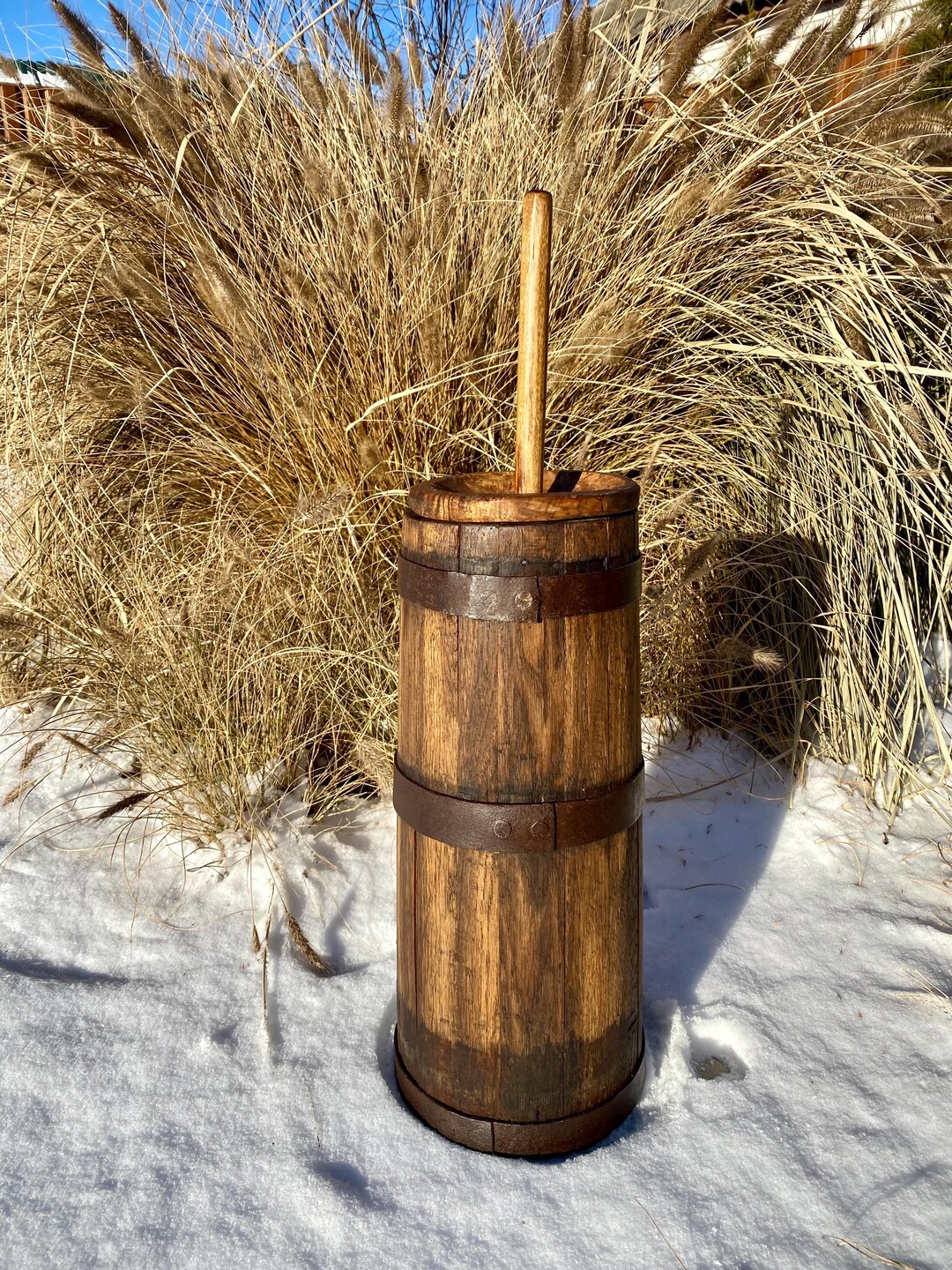 Wooden Butter Churn Farmhouse Garden Wooden Decor Rustic Style Antique ...