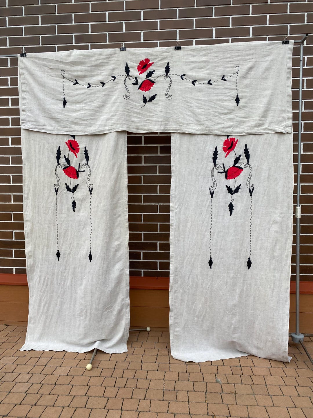 Vintage Ukrainian Linen Embroidered Curtains Vintage Drapes Country ...