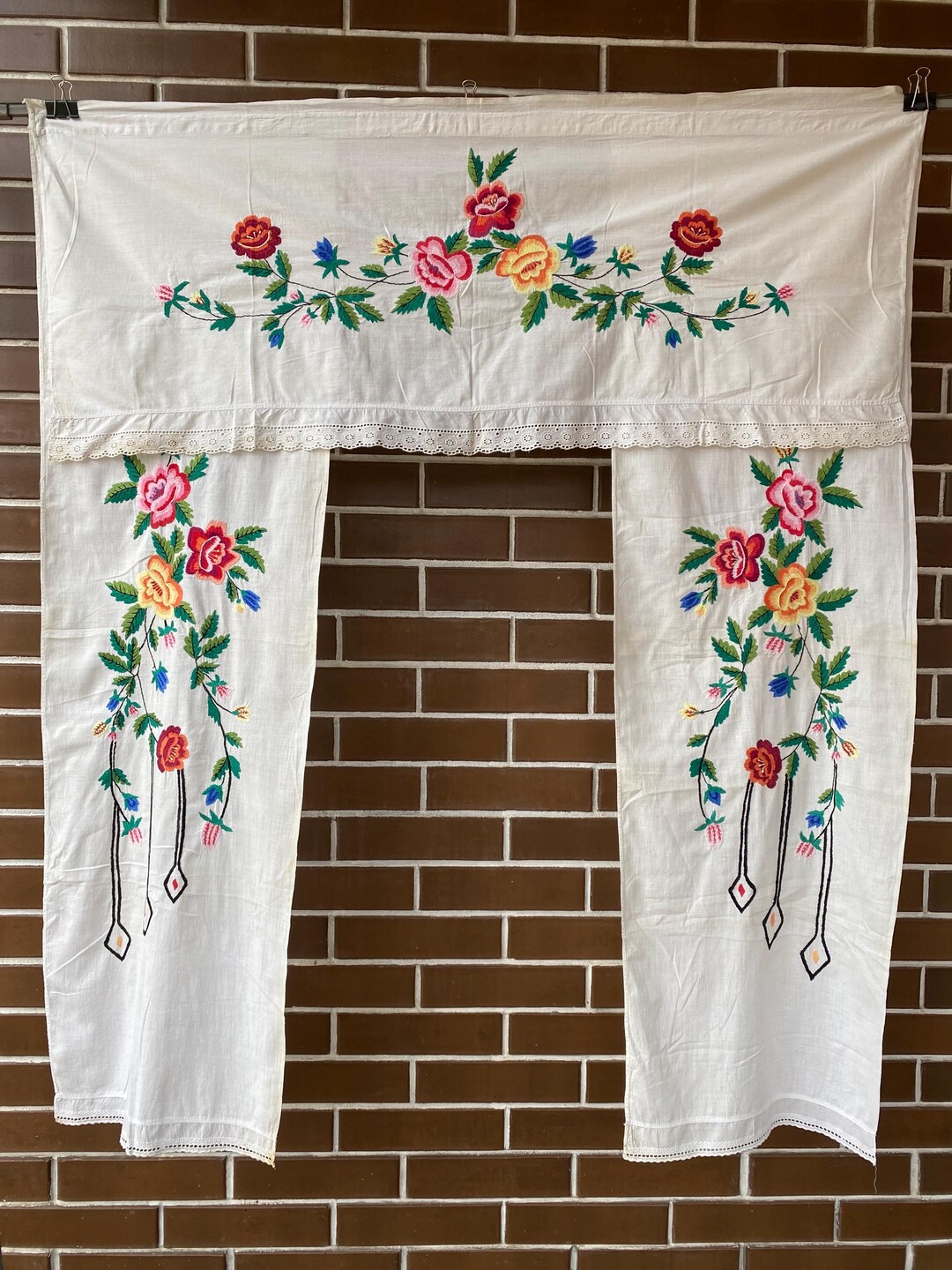 Vintage Ukrainian Linen Embroidered Curtains Vintage Drapes Country ...