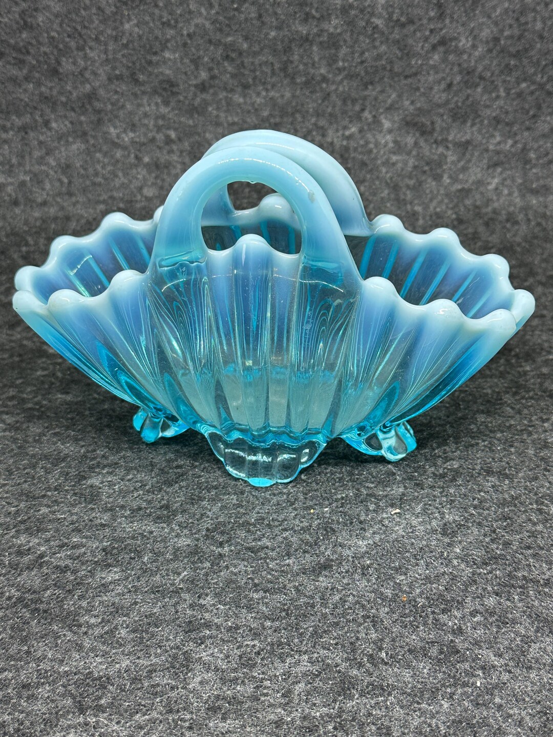 Glass Antique Davidson Pearl Head Pattern Folded Basket With Handles ...