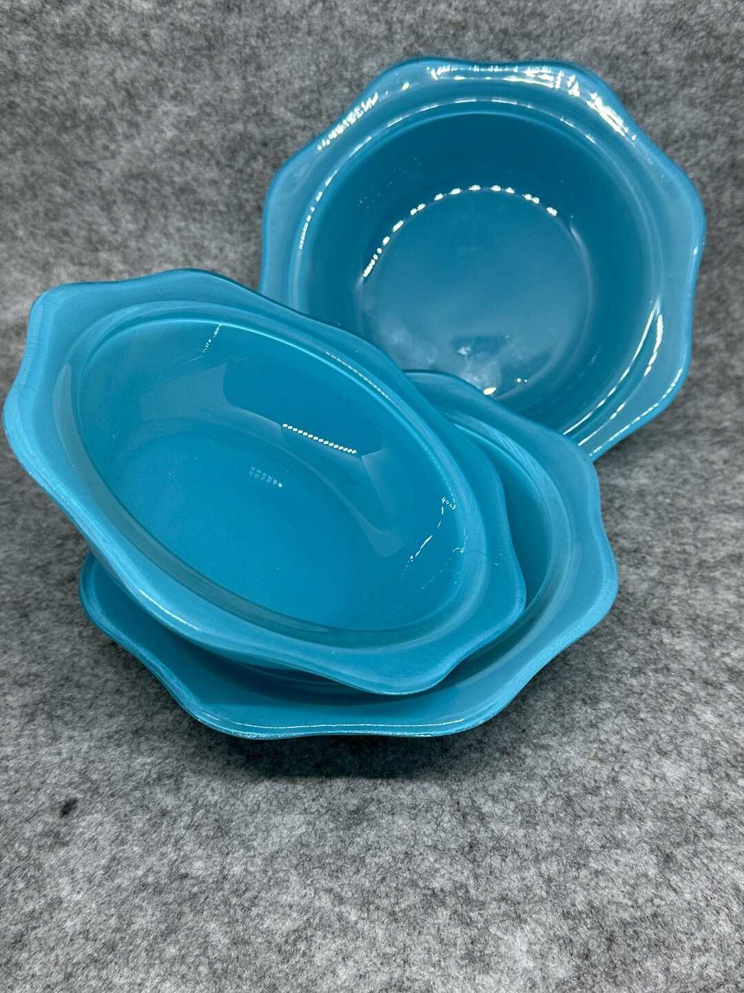 3x Crown Pyrex Turquoise Blue, Dessert Bowls, Retro Kitchen, Mid ...