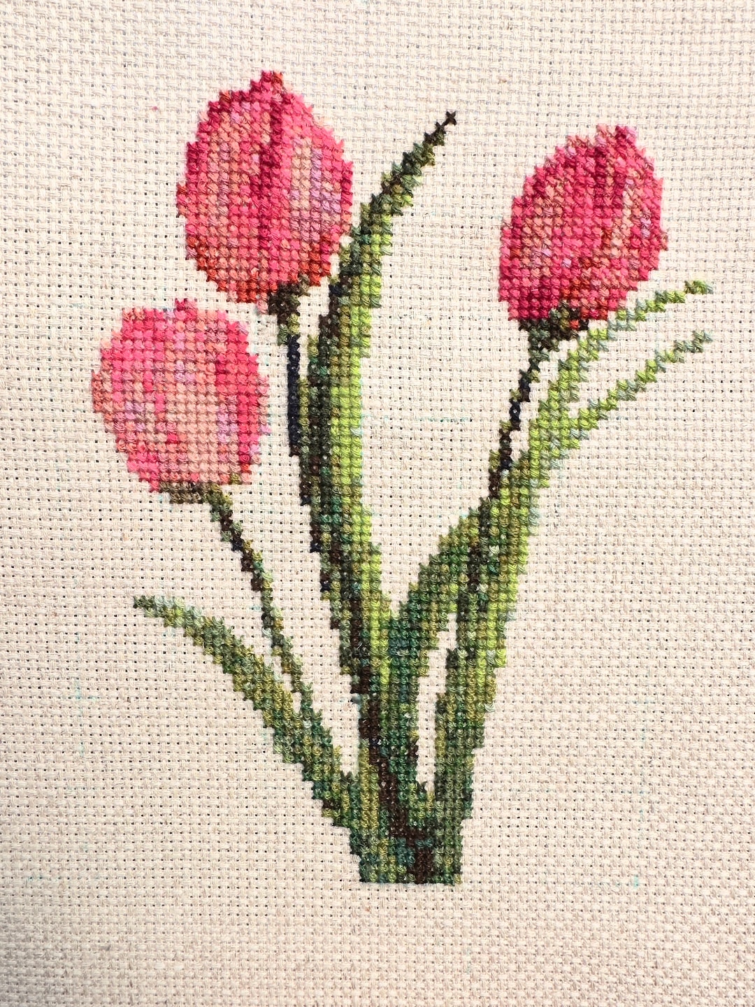 Pink Tulips Cross Stitch Pattern – Floral Needlepoint Chart – DIY ...