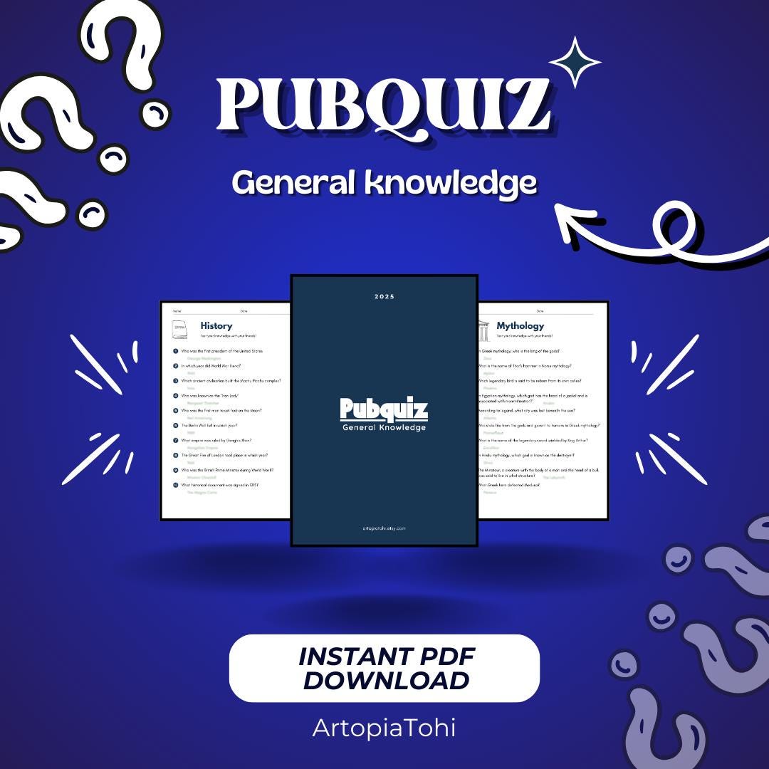 100-question Pub Quiz | Printable Trivia Game | General Knowledge Quiz ...