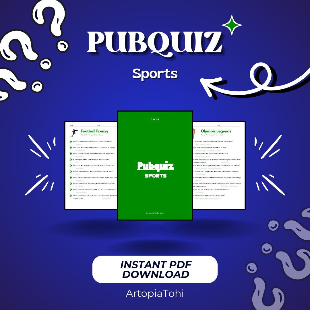 100-question Sports Pub Quiz | Printable Trivia Game | Football ...