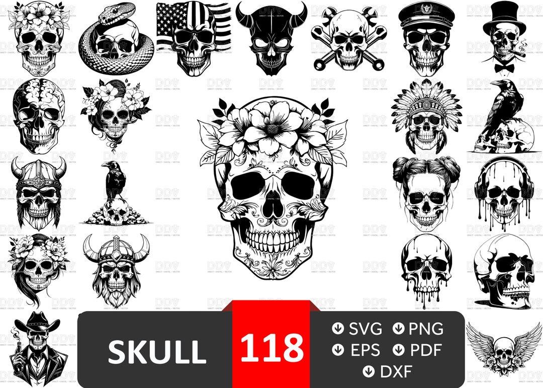 Skull SVG Bundle: 118 Skull Head Designs (digital Download) - Etsy