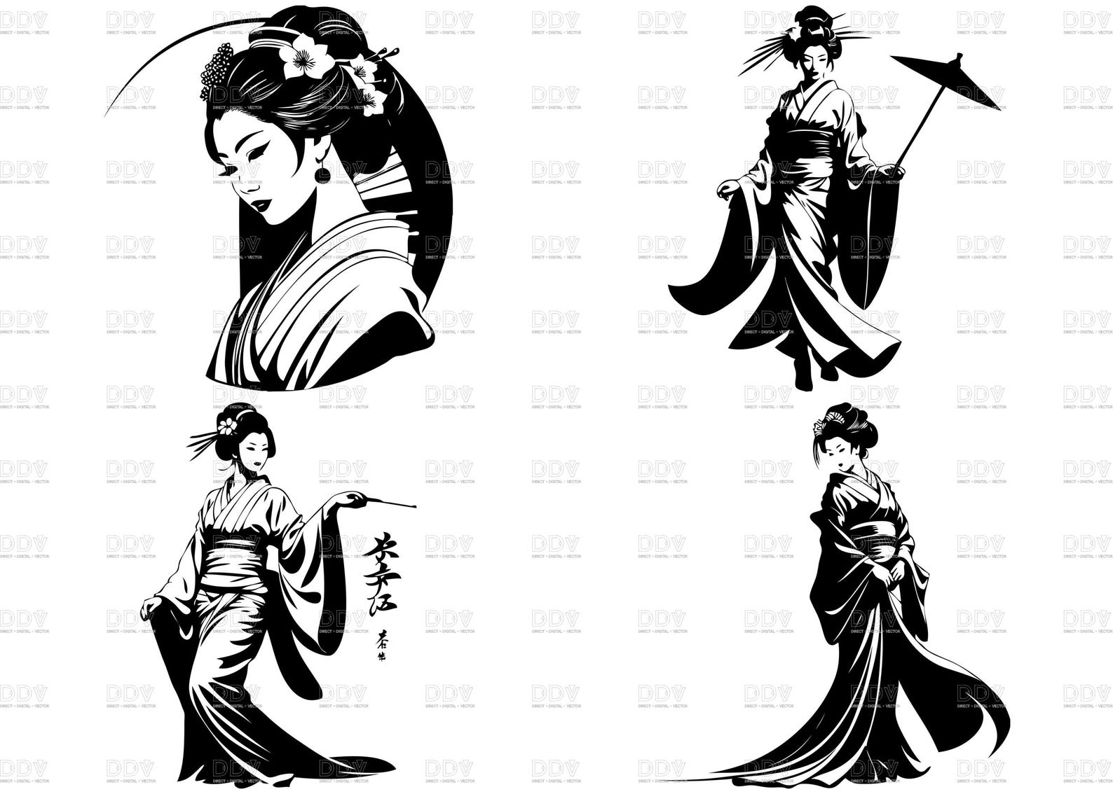 Geisha SVG Bundle: Japanese Girl Cut Files (digital Download) - Etsy