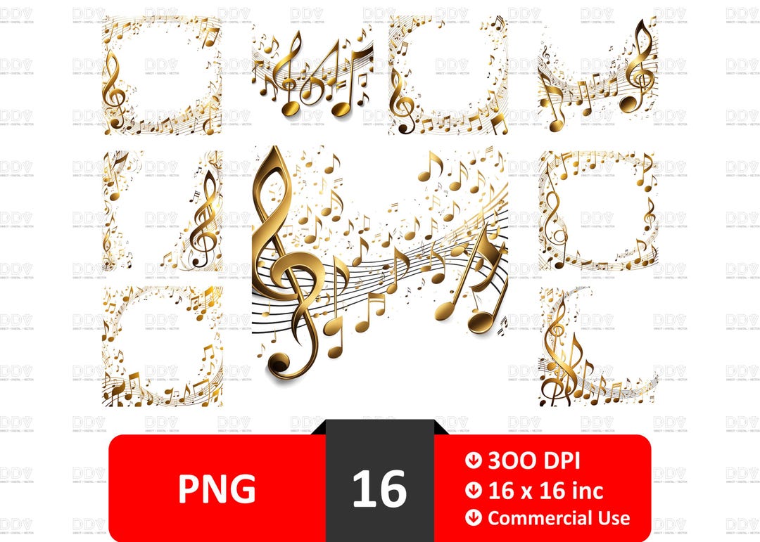 Gold Music Notes Clipart, PNG Overlays, Commercial Use (digital ...