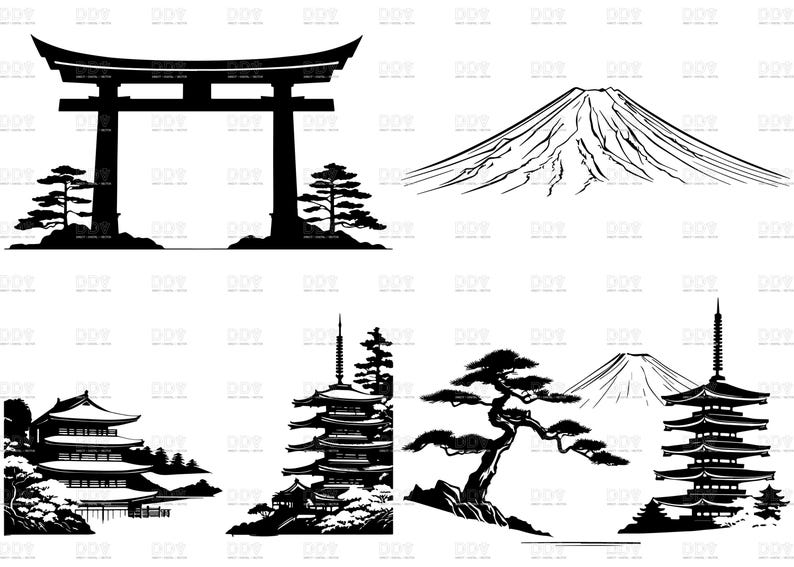 Mount Fuji Japan Scene SVG Bundle: Tori Gate, Pagoda (digital Files) - Etsy