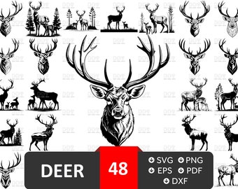 DEER SVG Bundle, Deer Antlers Svg, Laser Cut Files, Deer Clip Art, Deer Hunting SVG, Deer Png ...