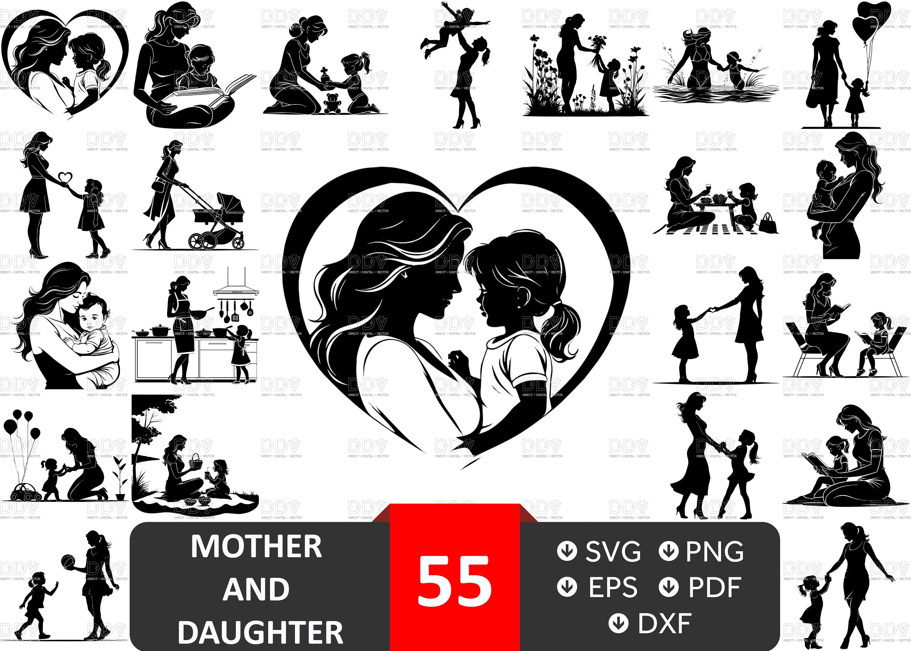 Mother and Daughter Svg Bundle, Vector File, Mother Svg, Daughter Svg ...