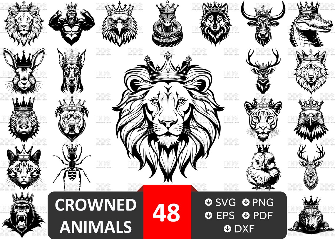 Crowned Animals Svg Bundle, Crown Shirt Design, Animal Crown Svg, Crown ...