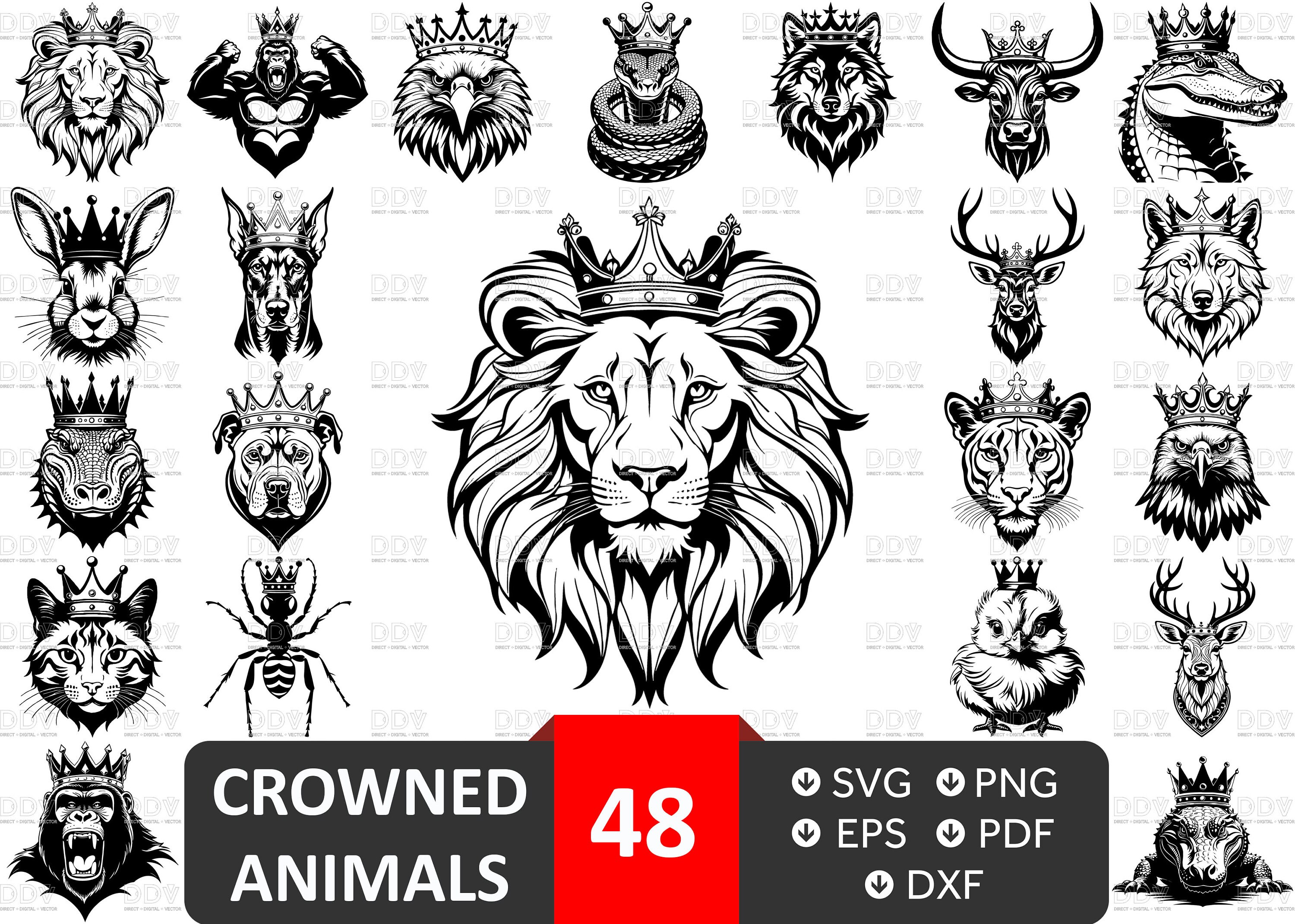 Crowned Animals Svg Bundle, Crown Shirt Design, Animal Crown Svg, Crown ...