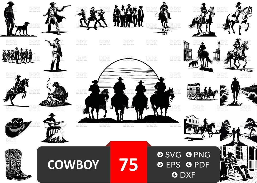 Cowboy Svg , Archivo vectorial, escena de vaquero svg, Cowboy Svg para ...