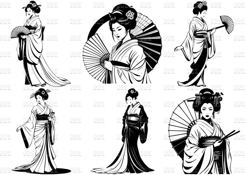 Geisha SVG Bundle: Japanese Girl Cut Files (digital Download) - Etsy