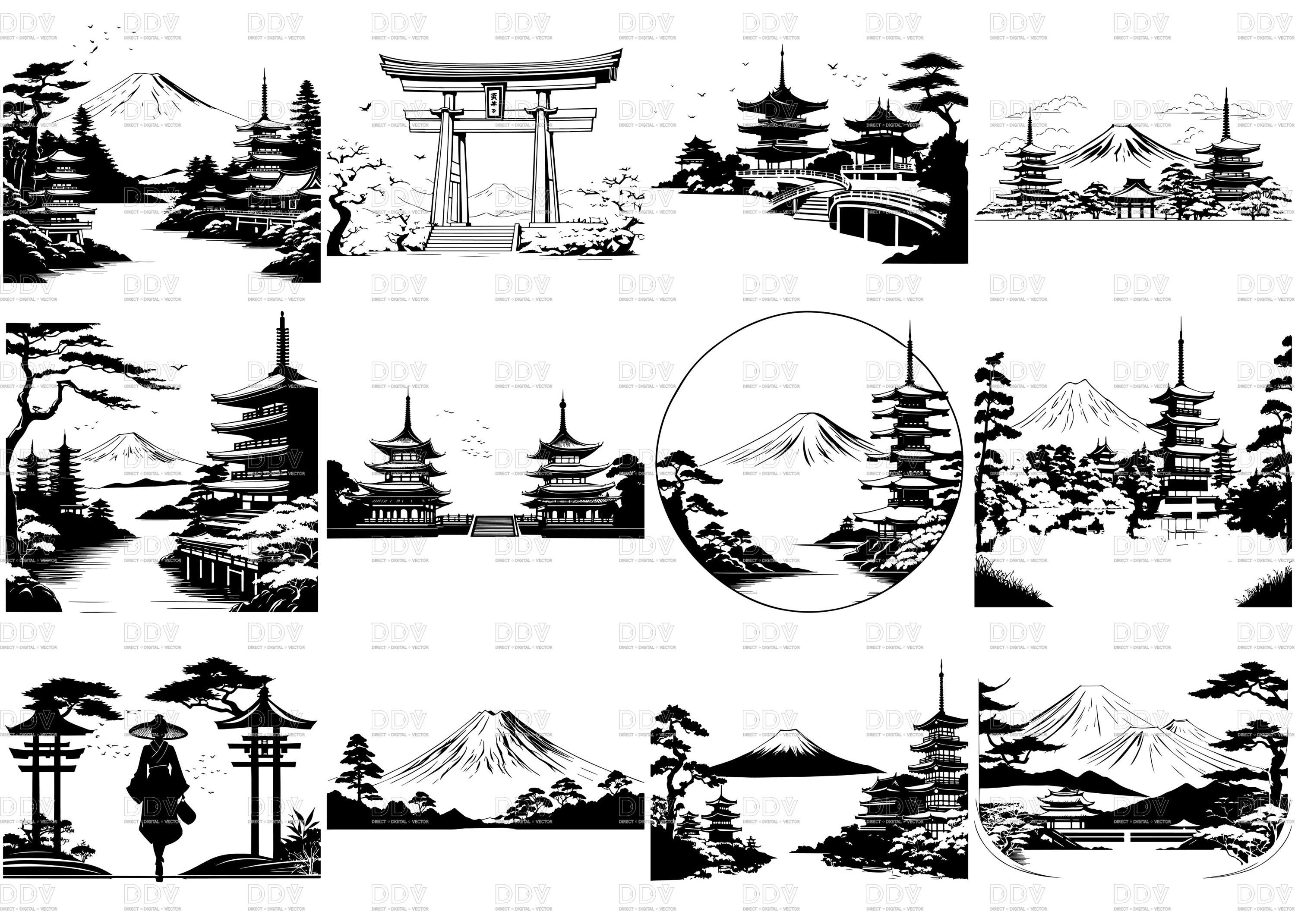 Mount Fuji Japan Scene SVG Bundle: Tori Gate, Pagoda (digital Files) - Etsy
