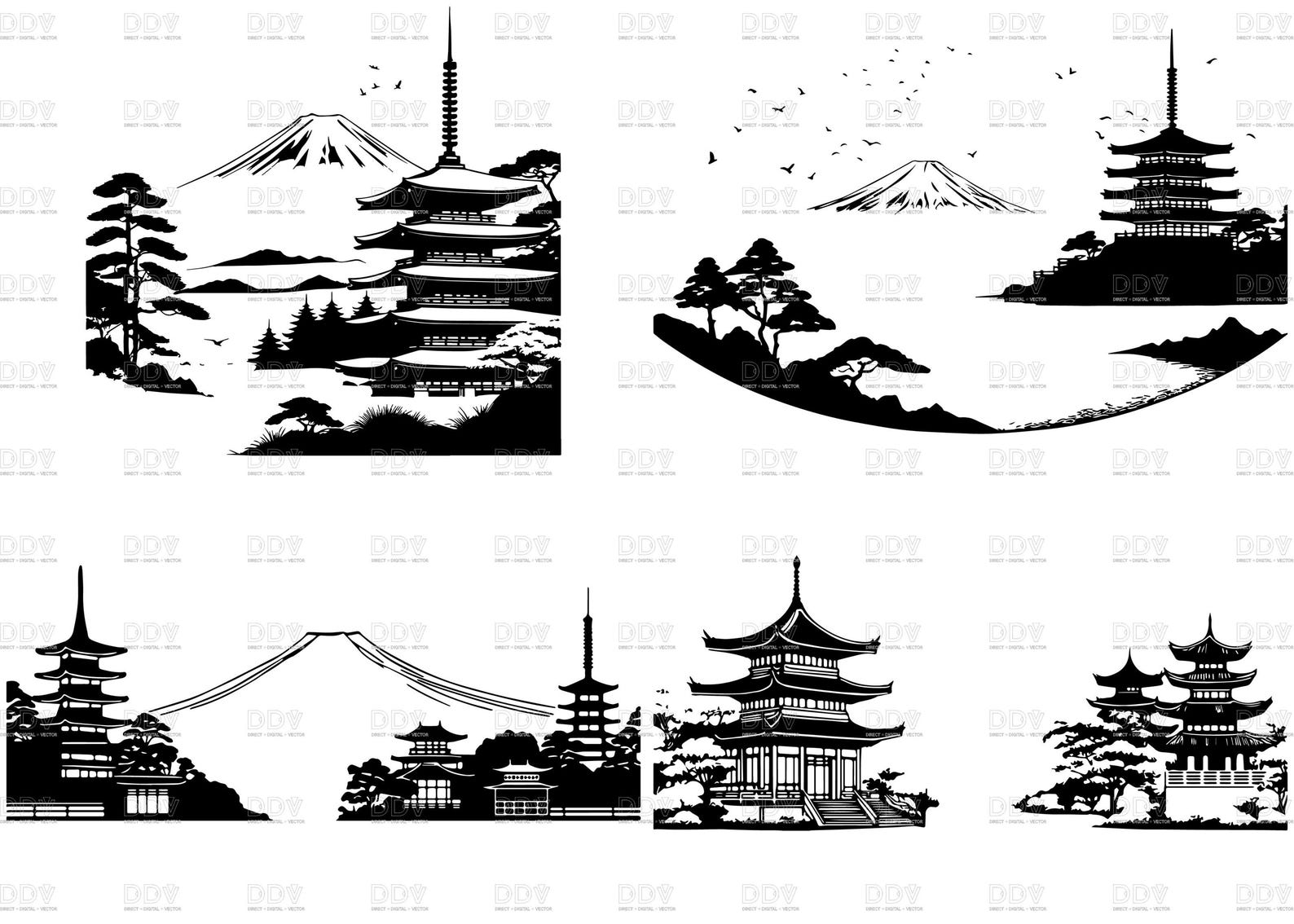 Mount Fuji Japan Scene SVG Bundle: Tori Gate, Pagoda (digital Files) - Etsy
