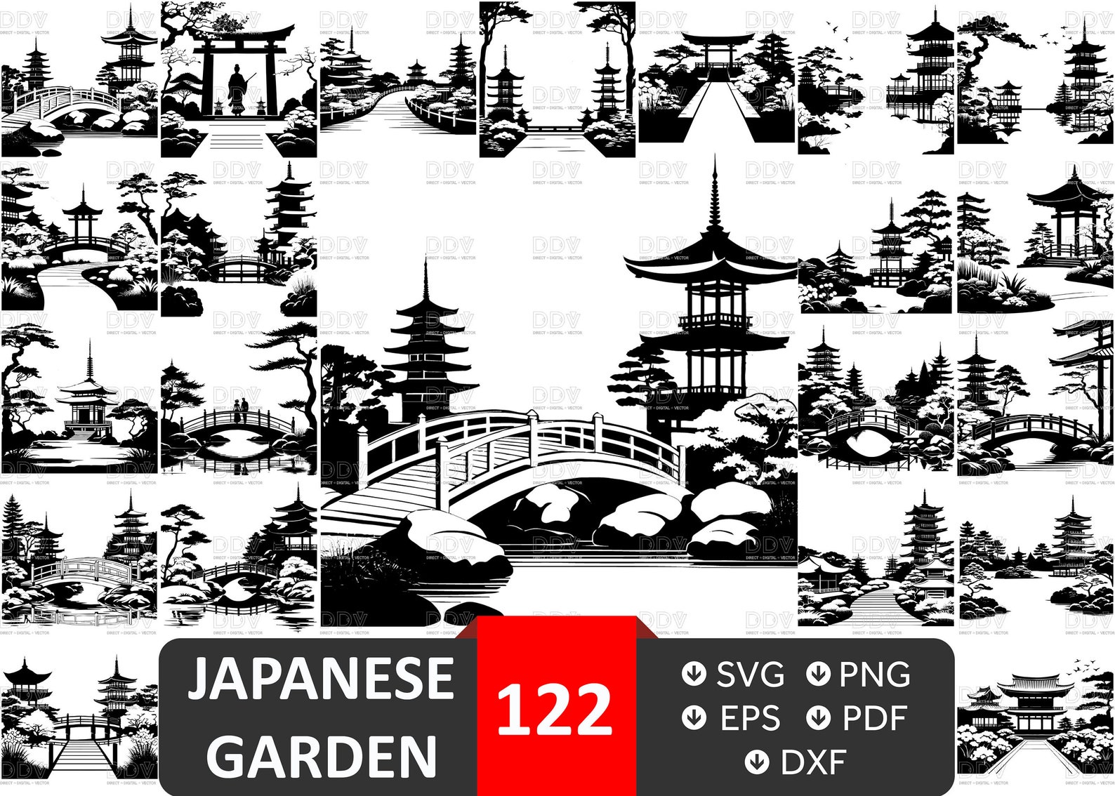Japanese Garden Svg, Japanese Garden Svg Bundle, Vector File, Padoga ...