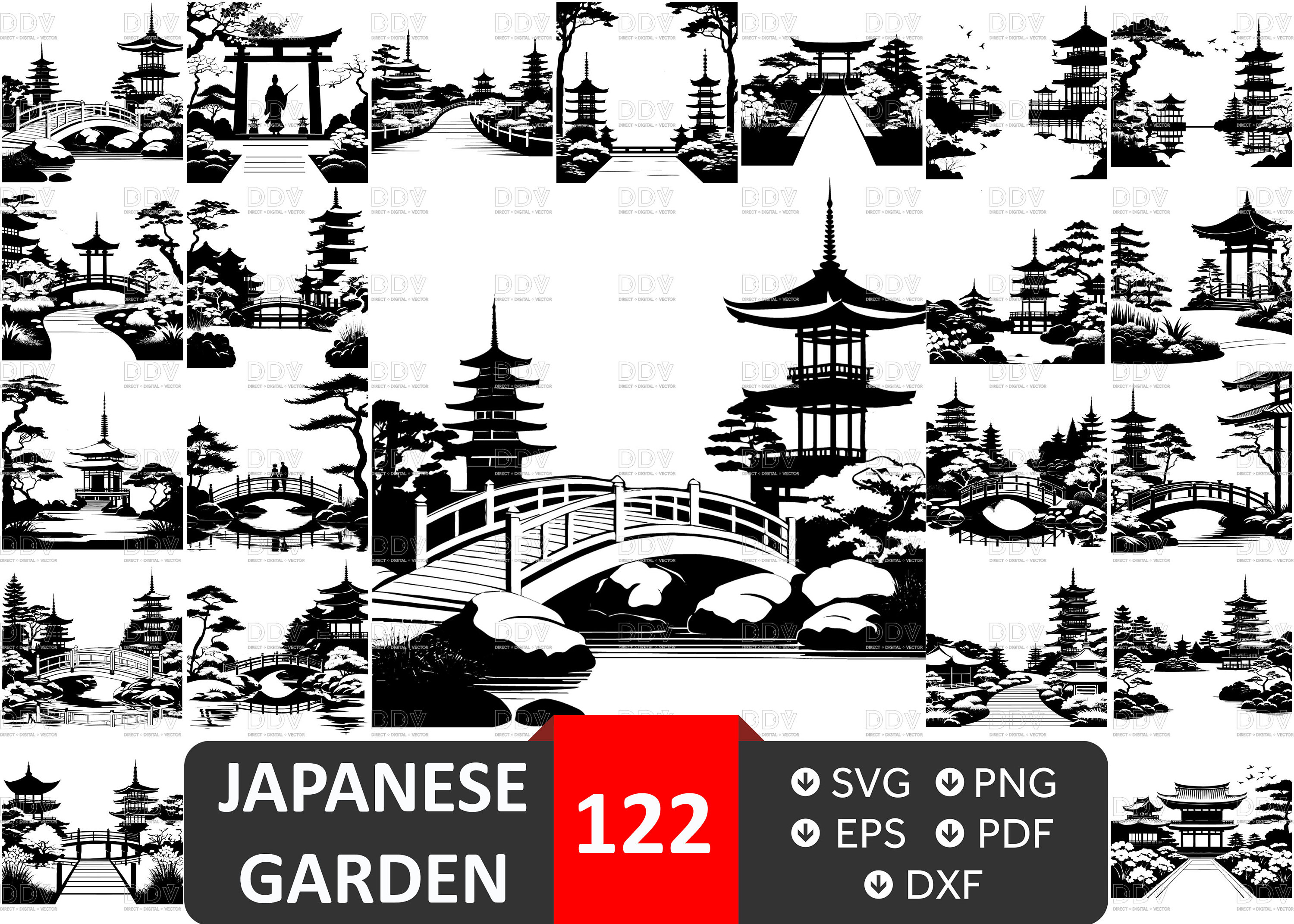 Japanese Garden Svg, Japanese Garden Svg Bundle, Vector File, Padoga ...