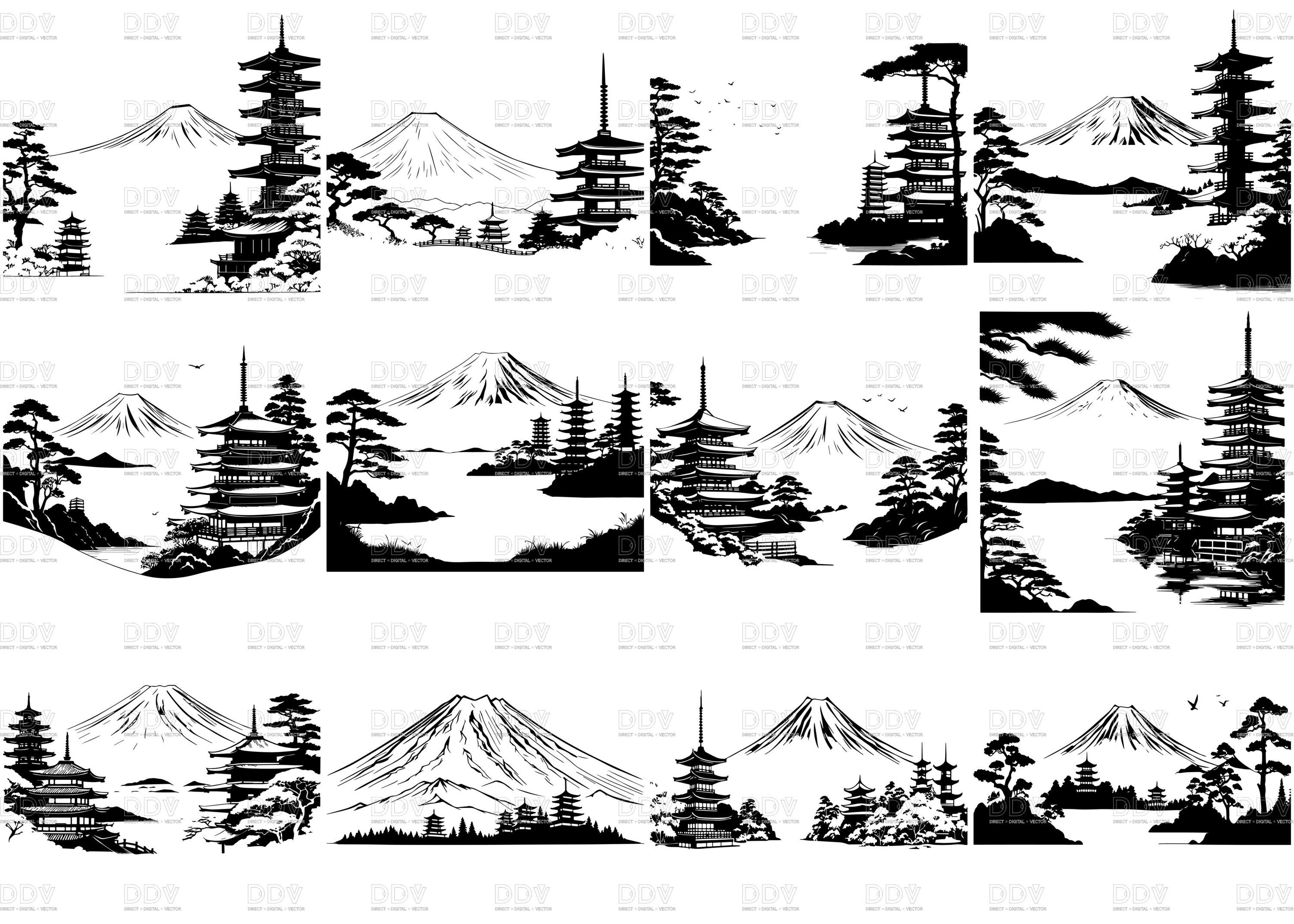 Mount Fuji Japan Scene SVG Bundle: Tori Gate, Pagoda (digital Files) - Etsy