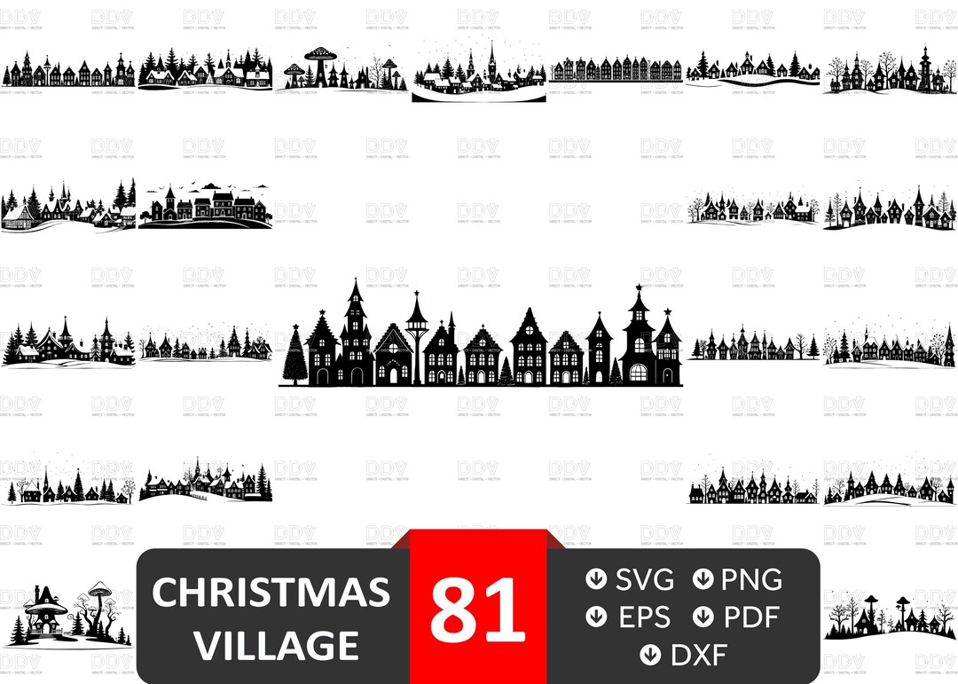 Christmas Village SVG Bundle: Silhouette Town Scape (digital Download ...