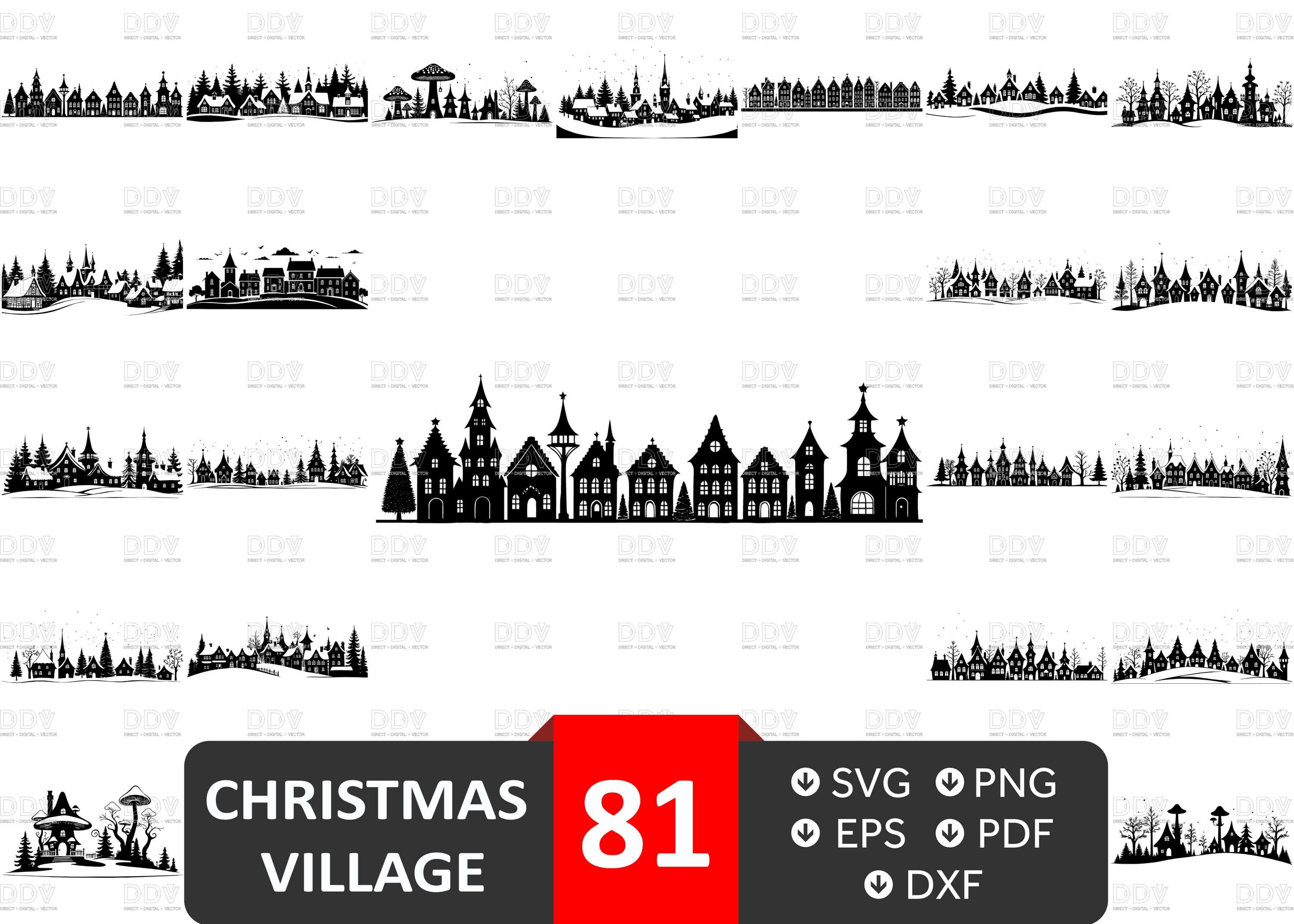 Christmas Village SVG Bundle: Silhouette Town Scape (digital Download ...