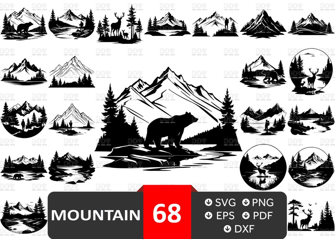 Mountain Landscape SVG Bundle: Forest Vector Cut Files (digital ...