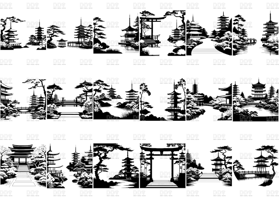 Japanese Garden Svg, Japanese Garden Svg Bundle, Vector File, Padoga ...