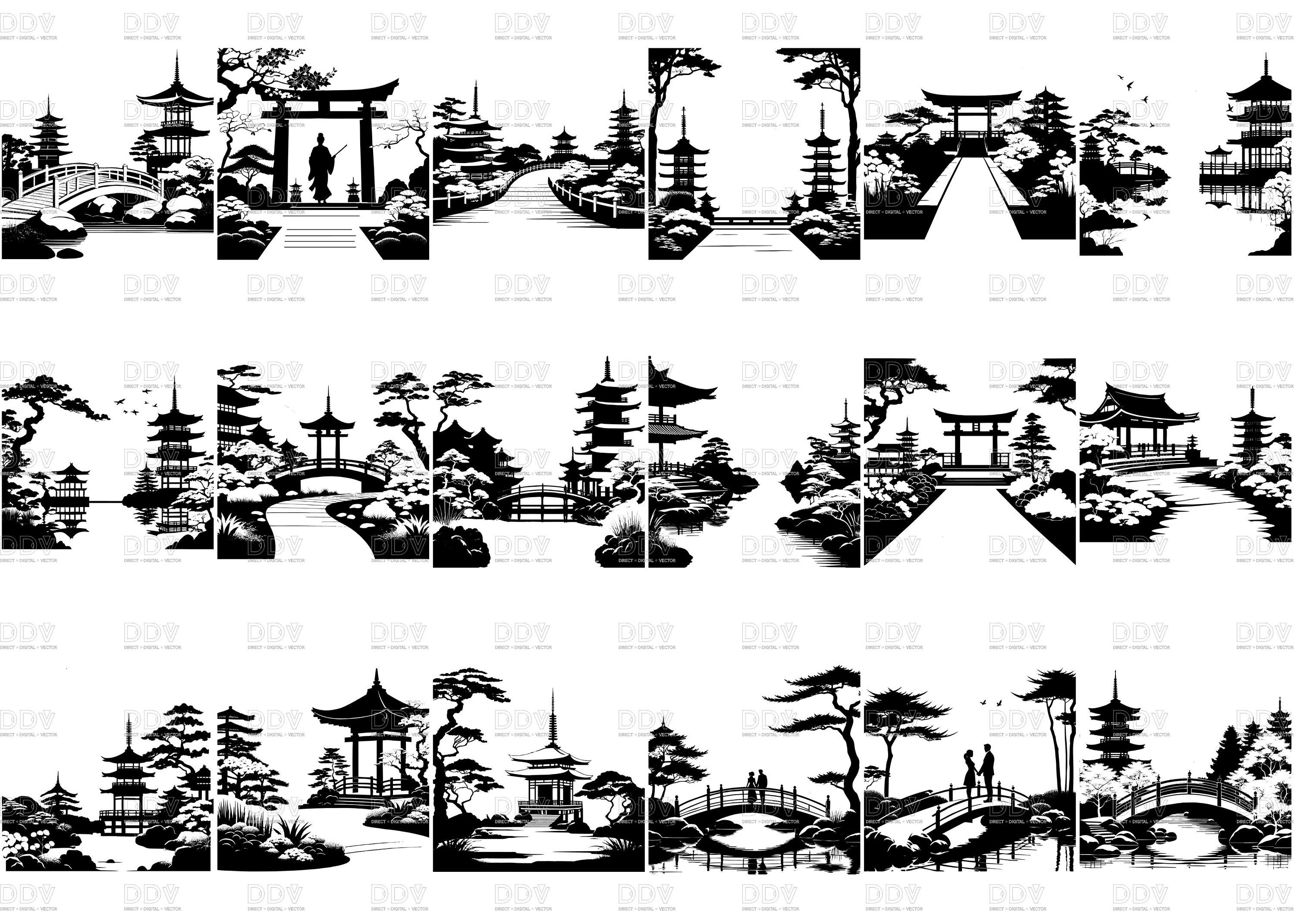 Japanese Garden SVG Bundle: Floral Japan Scene Vector (digital Download ...