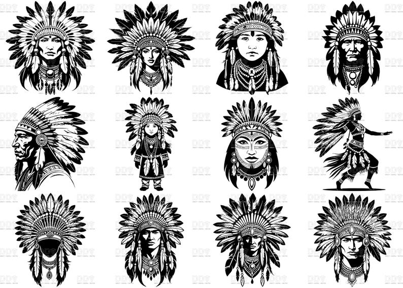 Native American Headdress SVG Bundle, Chief Warrior Graphics (digital ...