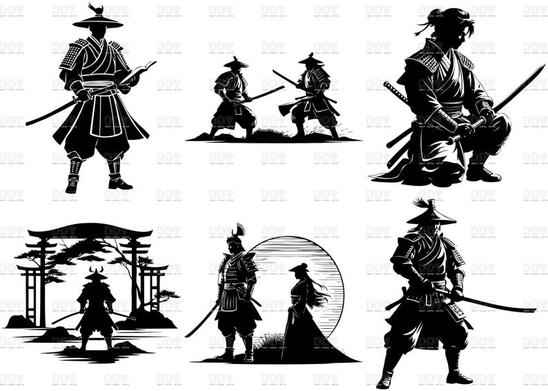 Samurai Silhouette SVG Bundle: Japanese Warrior Clipart (digital ...