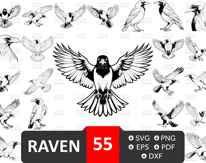 Raven Svg. Raven Silhouette Cut Files. Raven Clipart. Raven on Tree ...