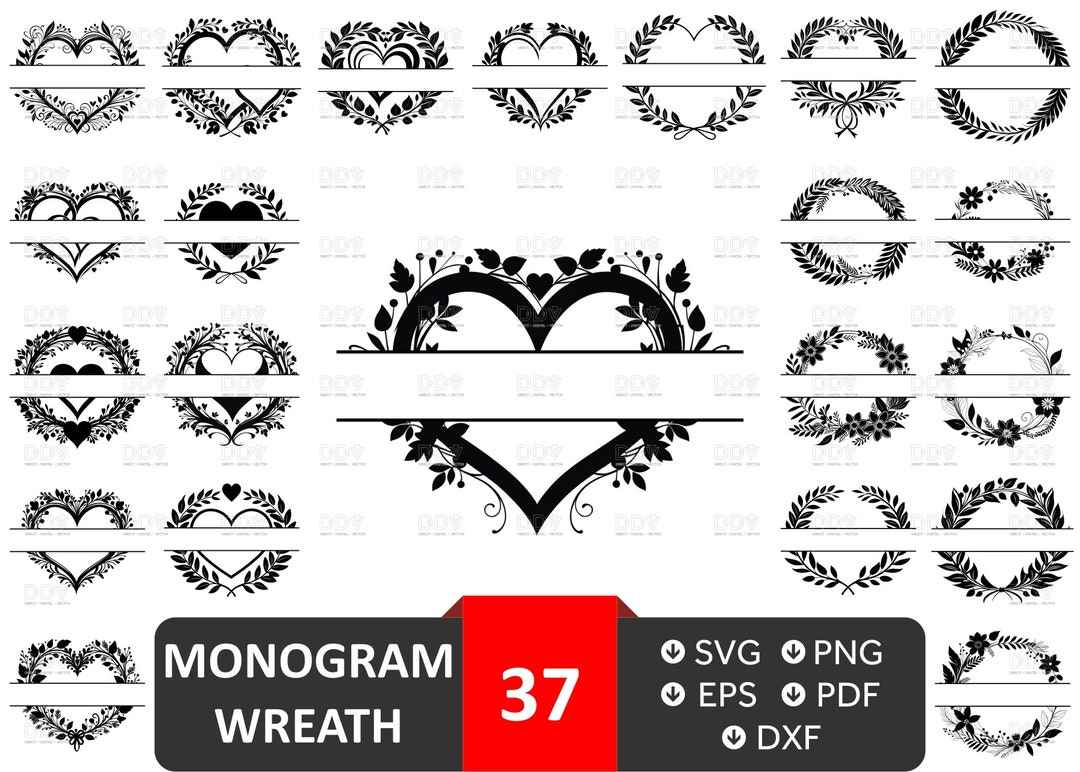 Monogram Svg, Split Monogram Svg, Floral Monogram Svg, Wreath Svg ...