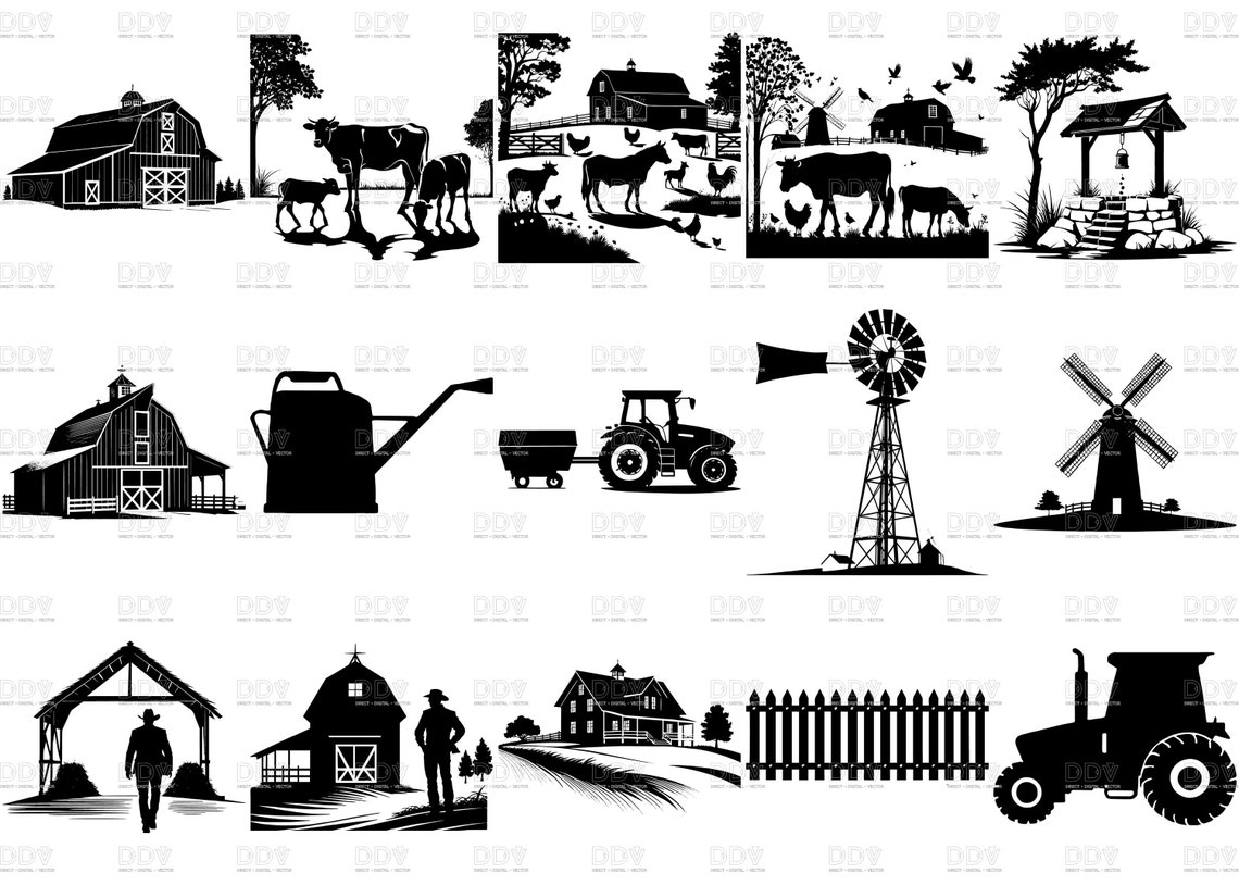 Farm Svg Bundle, Vector File, Farm Clipart, Barn Svg, Tractor Svg, Farm ...