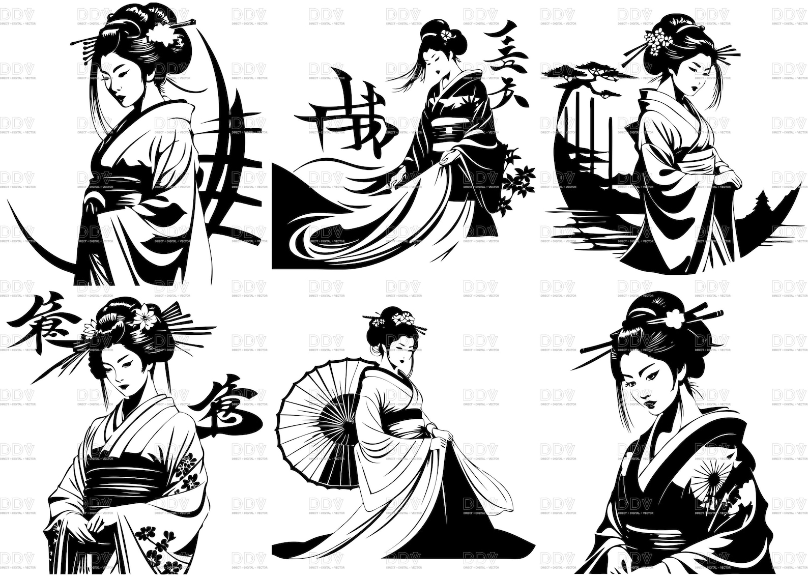 Geisha SVG Bundle: Japanese Girl Cut Files (digital Download) - Etsy