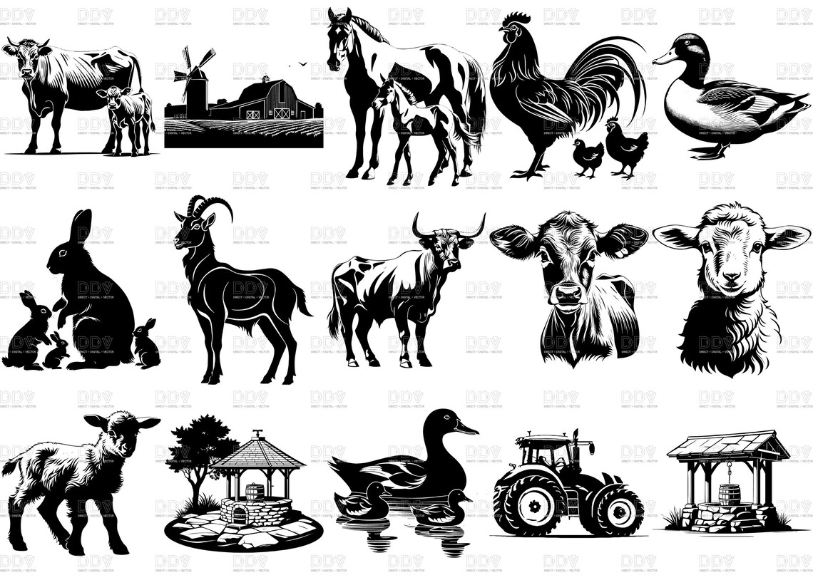 Farm Svg Bundle, Vector File, Farm Clipart, Barn Svg, Tractor Svg, Farm ...