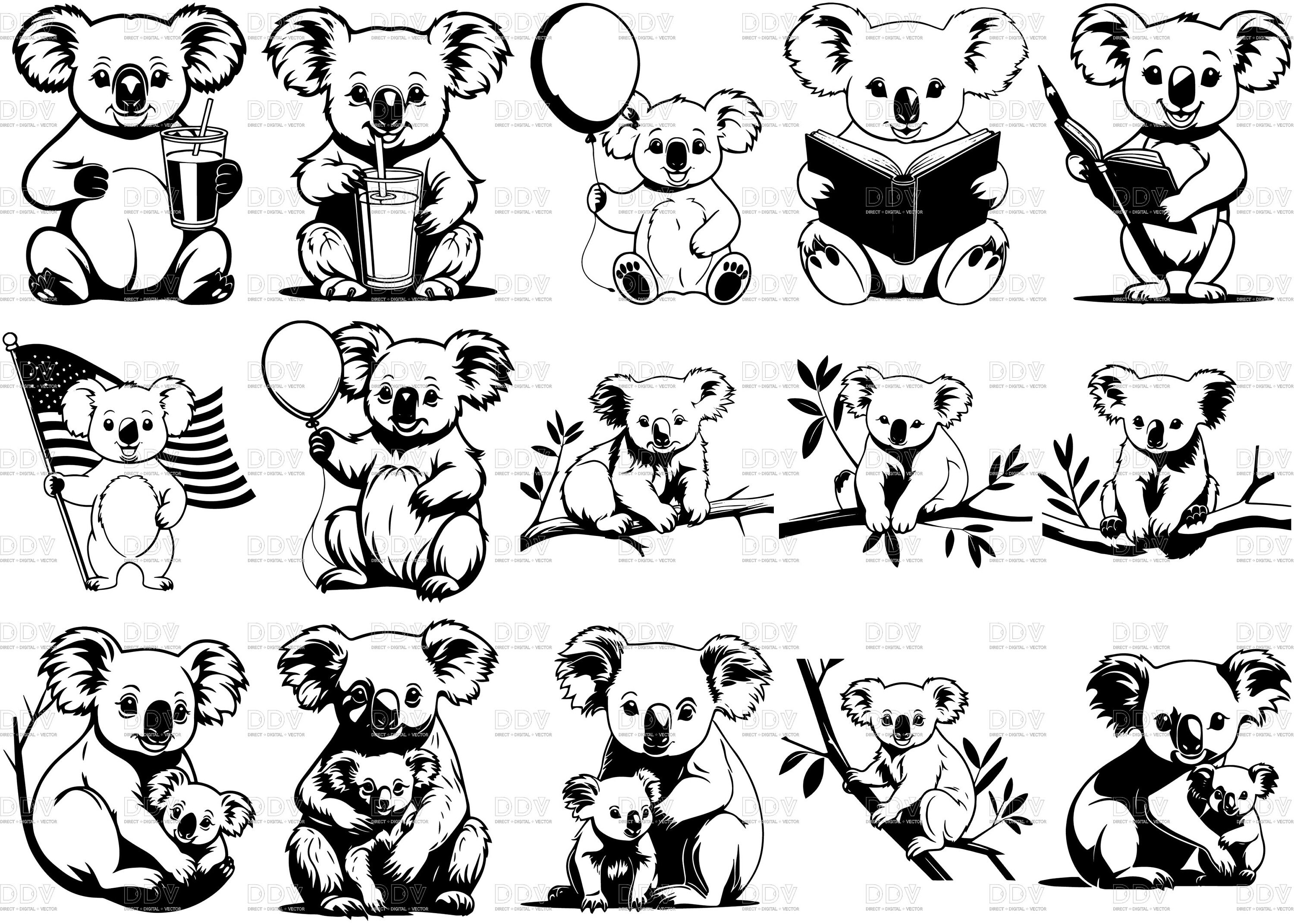 Koala Svg, Koala Svg Bundle, Vector File, Cute Koala Svg, Koala Custom ...