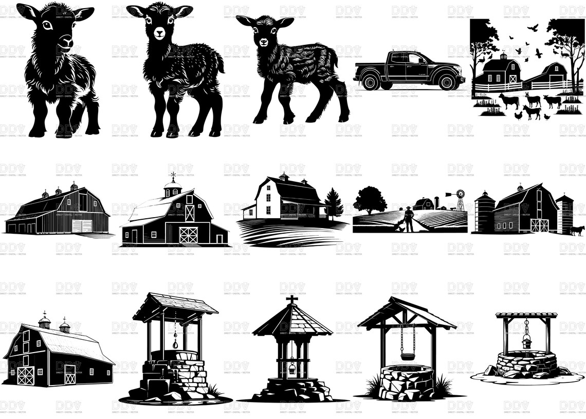 Farm Svg Bundle, Vector File, Farm Clipart, Barn Svg, Tractor Svg, Farm ...