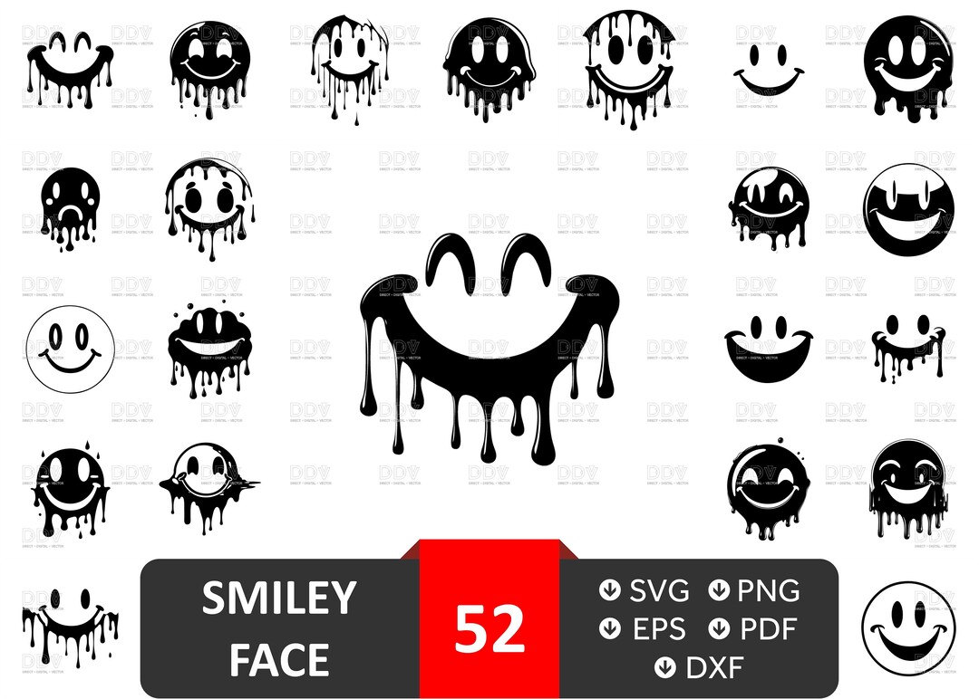 Smiley Face SVG Bundle: Drippy Happy Clipart (digital Download) - Etsy