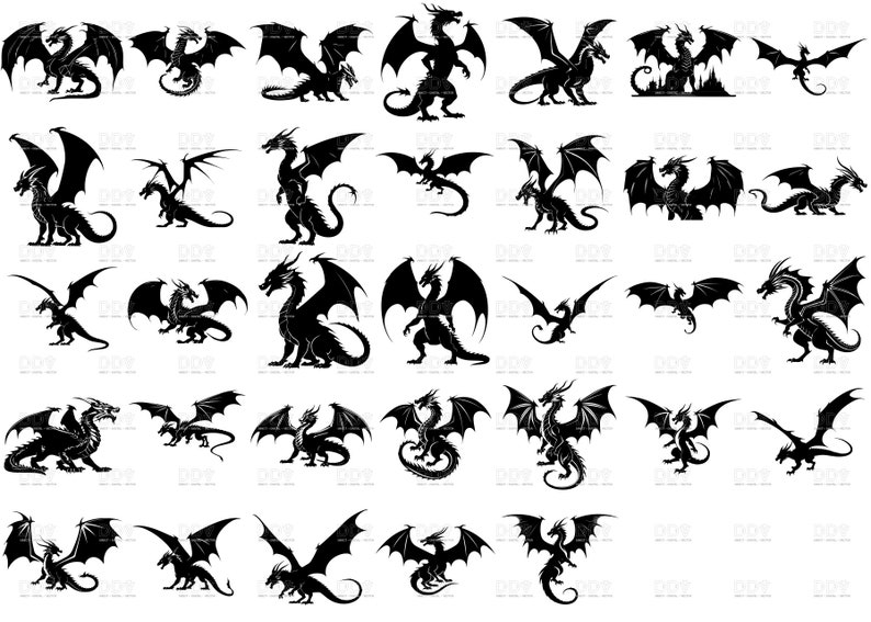 Dragon Silhouette SVG Bundle: Vector Cut Files (digital Download) - Etsy