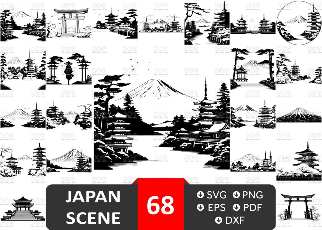 Japan Scene SVG, Japan Svg, Mount Fuji Svg, Tori Gate Svg, Pagoda Svg ...