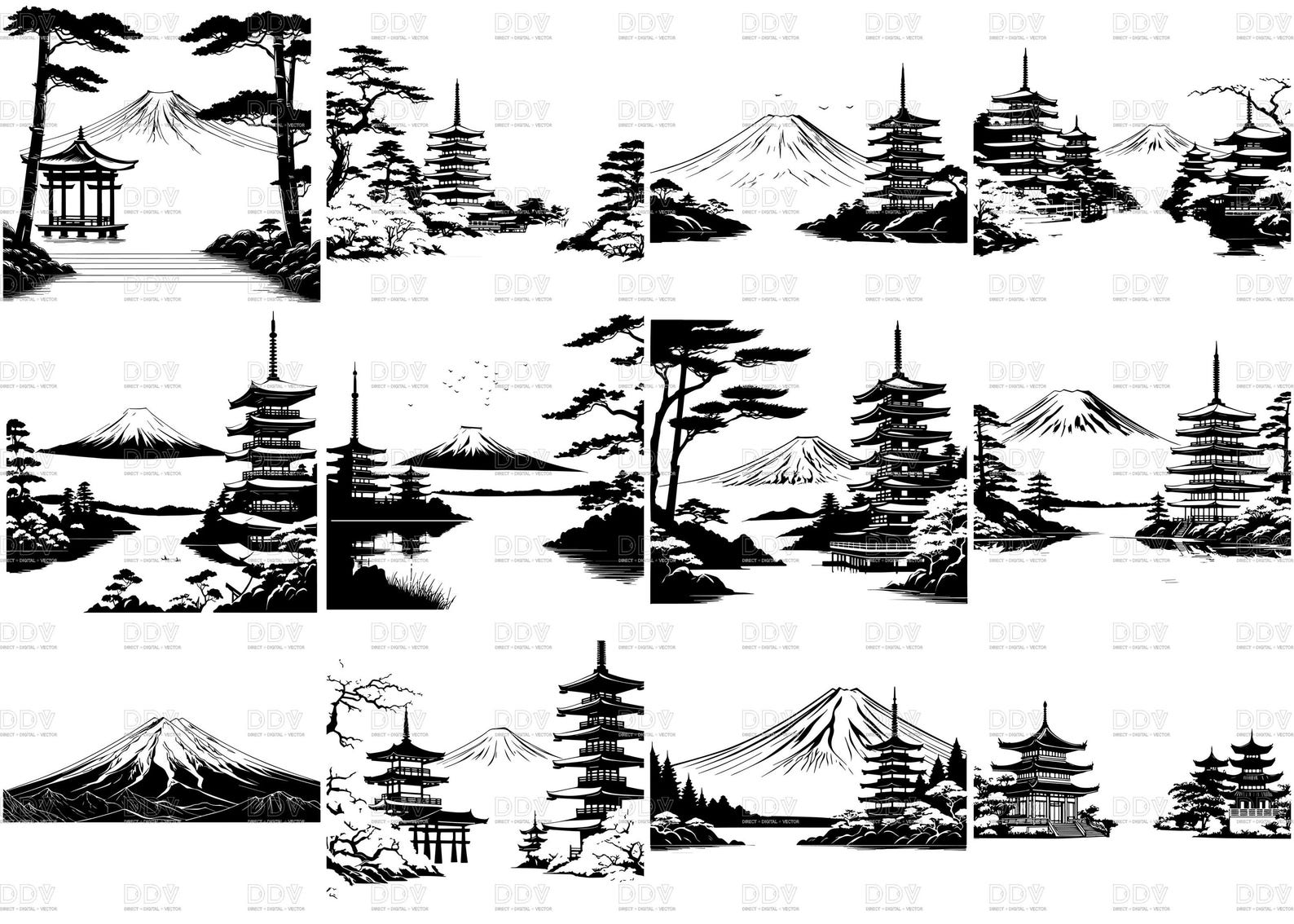Mount Fuji Japan Scene SVG Bundle: Tori Gate, Pagoda (digital Files) - Etsy