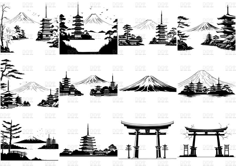 Mount Fuji Japan Scene SVG Bundle: Tori Gate, Pagoda (digital Files) - Etsy