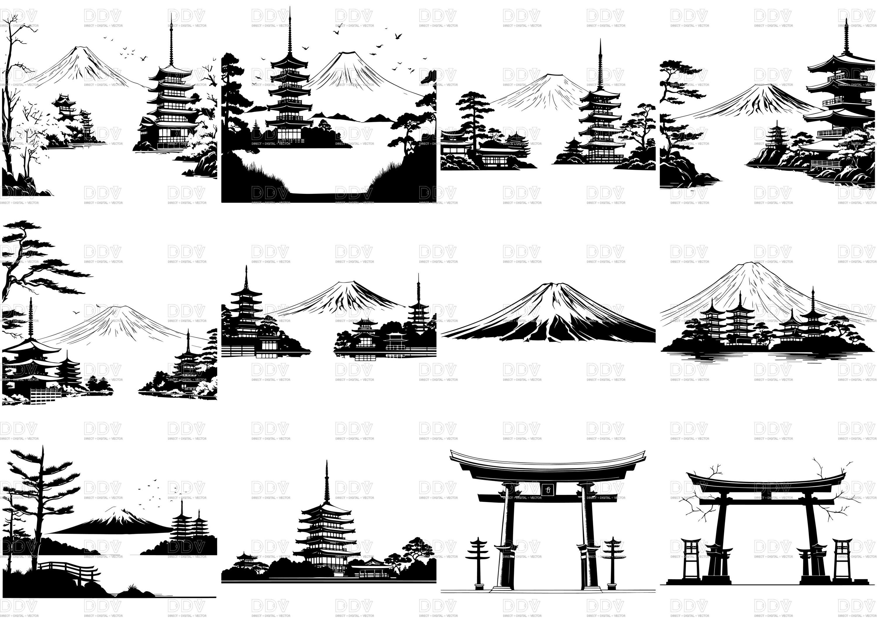 Mount Fuji Japan Scene SVG Bundle: Tori Gate, Pagoda (digital Files) - Etsy