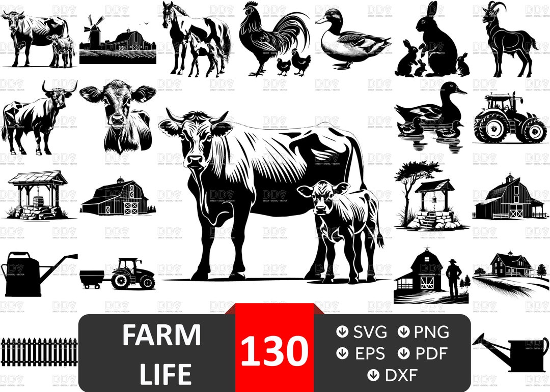 Farm Svg Bundle, Vector File, Farm Clipart, Barn Svg, Tractor Svg, Farm ...