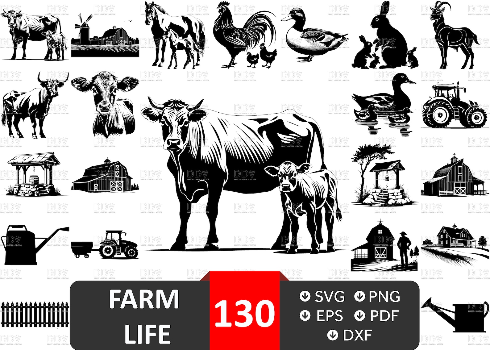 Farm Svg Bundle, Vector File, Farm Clipart, Barn Svg, Tractor Svg, Farm ...