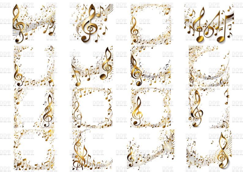 Gold Music Notes Clipart, PNG Overlays, Commercial Use (digital ...